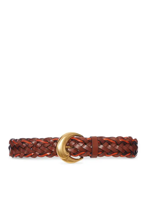 Etro Woven Leather Belt With Gold Buckle - Brown