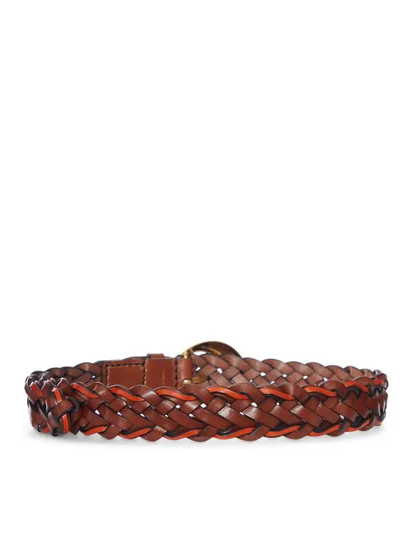 Etro Woven Leather Belt With Gold Buckle