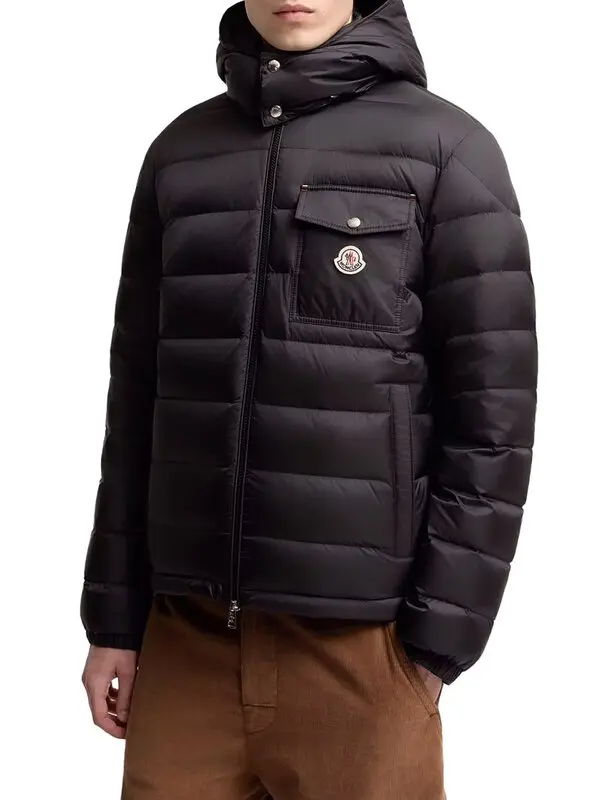 Moncler Short Technical Nylon Down Puffer Jacket With Hood - Black