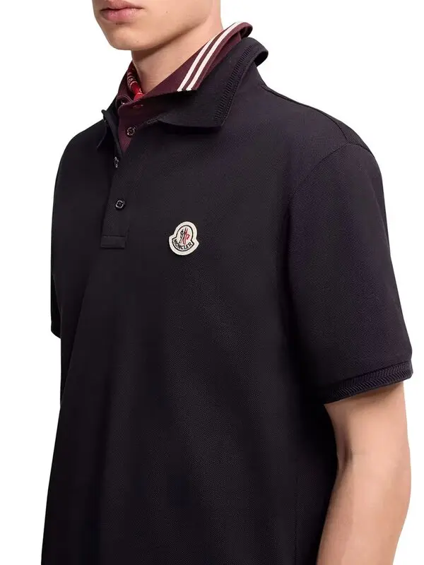Moncler Cotton Piquet Polo Shirt With Logo Patch - Blue