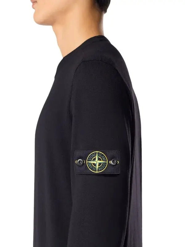 Stone Island Lightweight Pure Wool Crew Neck Sweater - Black