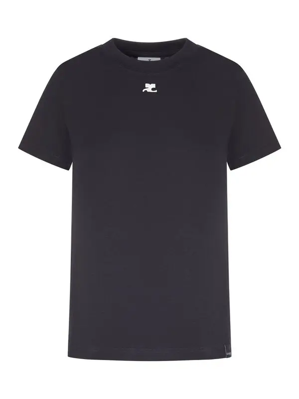 COURREGES Ac Logo Embroidered Short-sleeved T-shirt - Black