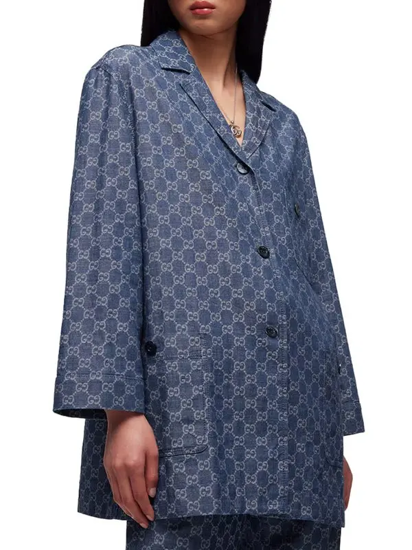 Gucci Gg Jacquard Cotton Denim Jacket - Blue