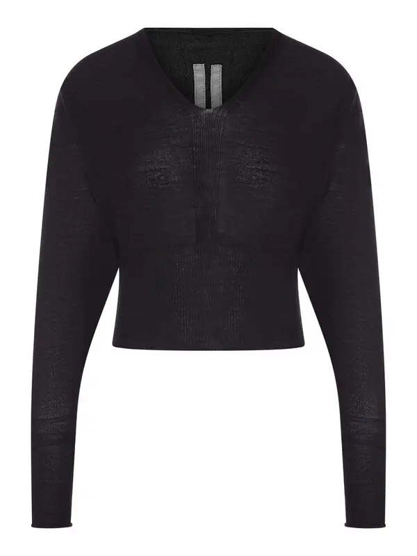 Rick Owens Cropped V-neck Fine Wool Sweater - Black