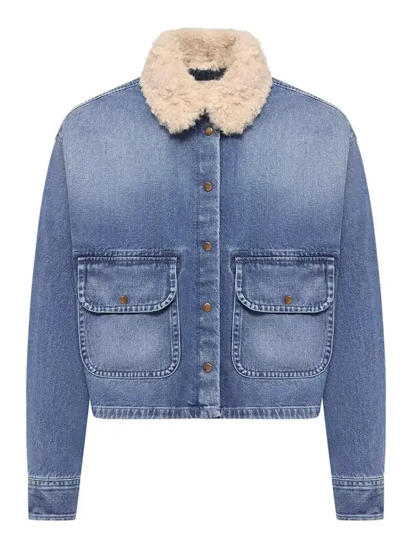 Moncler Teddy Trim Denim Shirt - Blue