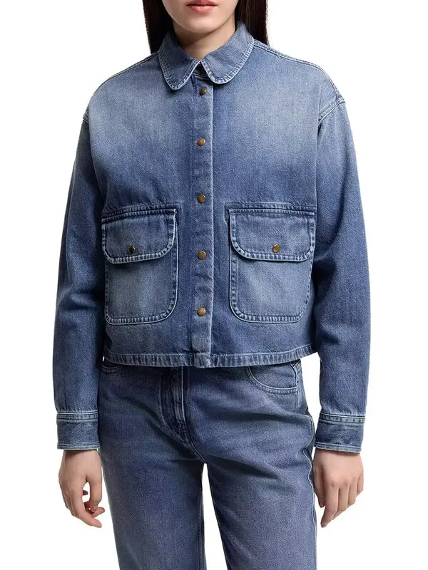 Moncler Teddy Trim Denim Shirt - Blue