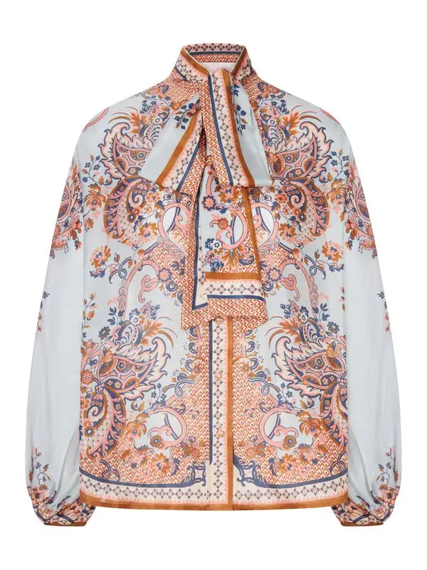 Zimmermann Aster Blouse With Neck Bow In Silk - Multicolor