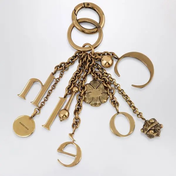 Chloé Bag Charm With Logo And Symbols In Vintage Gold Brass - Silver