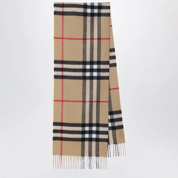 Burberry Cashmere Scarf With Check Motif - Cream