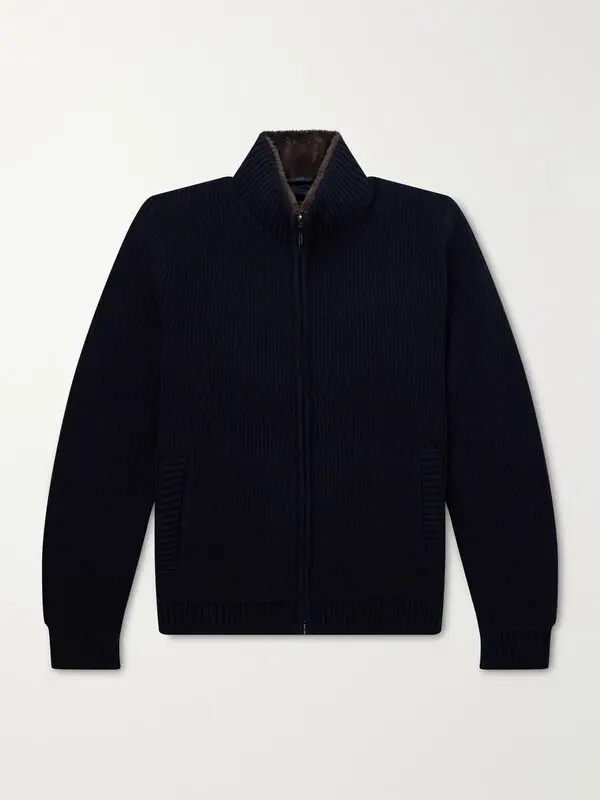 Herno Wool Zip-up Cardigan With High Collar - Blue