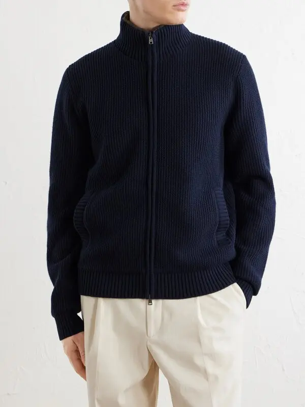Herno Wool Zip-up Cardigan With High Collar