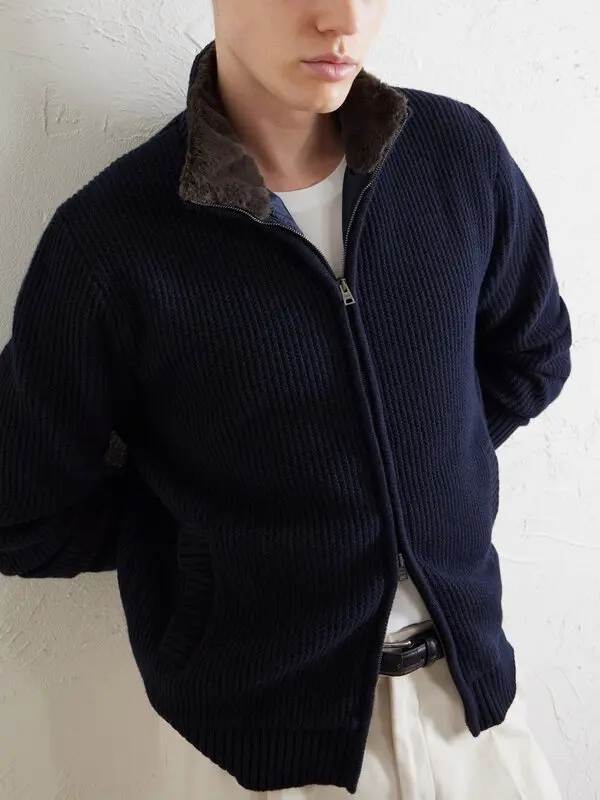 Herno Wool Zip-up Cardigan With High Collar