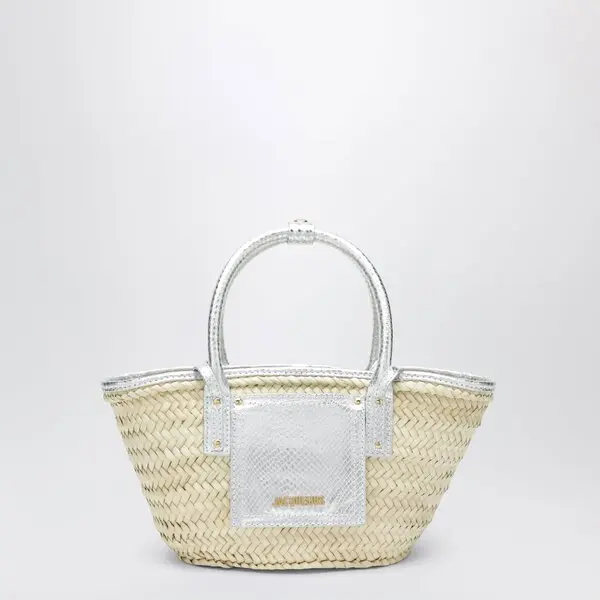 Jacquemus Small Soli Basket Bag In Natural/ Raffia - Silver