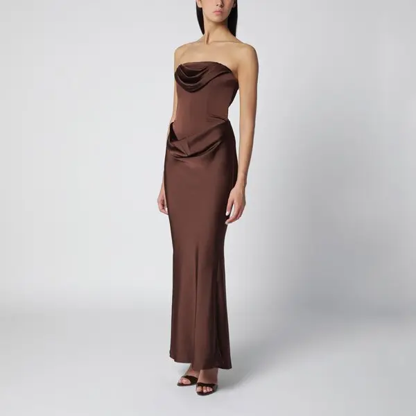 ROTATE BY BIRGER CHRISTENSEN Strapless Maxi Dress With Bodice - Brown