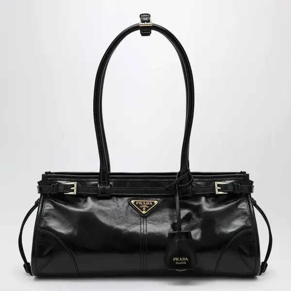 Prada Bonnie Medium Hand Bag In Calfskin Leather - Black