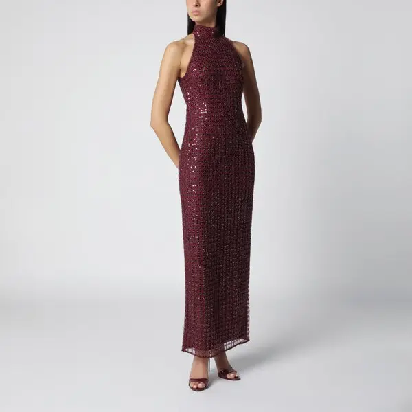 ROTATE BY BIRGER CHRISTENSEN Burgundy Beaded Maxi Dress - Red