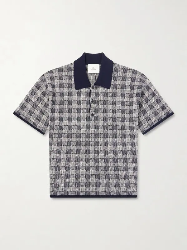 THE ELDER STATESMAN Checked Cashmere Polo Shirt - Blue