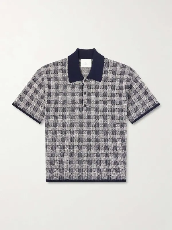 THE ELDER STATESMAN Checked Cashmere Polo Shirt - Navy