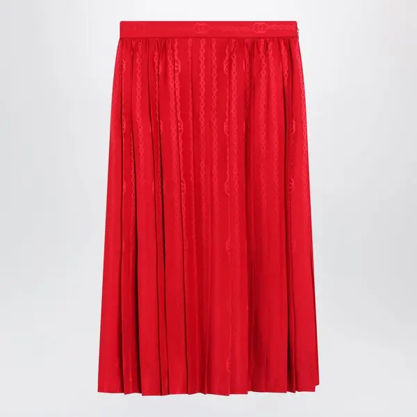 Gucci Pleated Silk Jacquard Midi Skirt With Gg Chain - Red