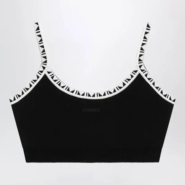 Versace Viscose-blend Cropped Top With Jacquard Trim - Black