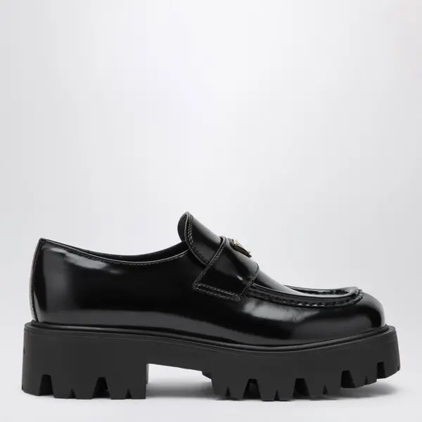 Prada Brushed Leather Loafers With Oversized Rubber Sole - Black