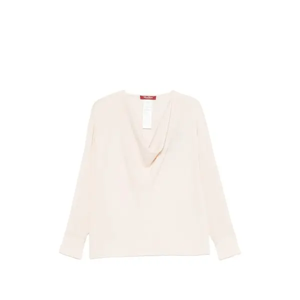 Max Mara Silk Cowl Neck Long Sleeve Blouse With Buttoned Cuffs - Cream
