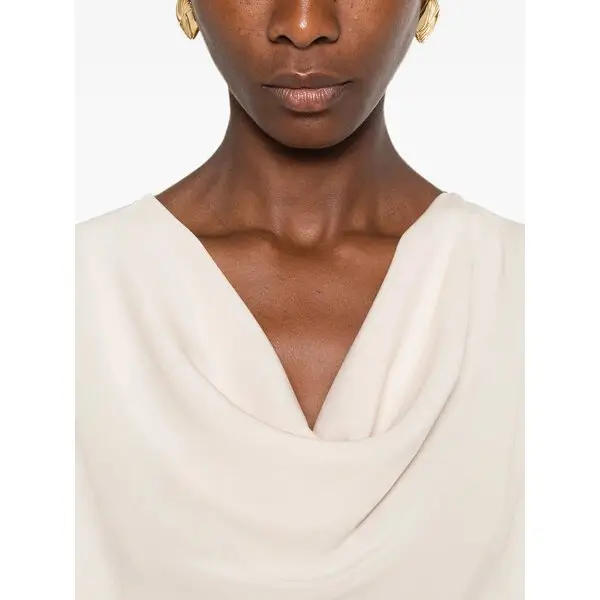 Max Mara Silk Cowl Neck Long Sleeve Blouse With Buttoned Cuffs - Cream