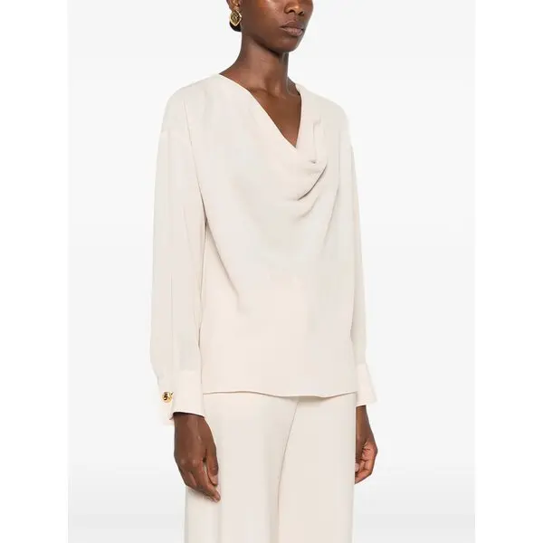 Max Mara Silk Cowl Neck Long Sleeve Blouse With Buttoned Cuffs - Cream