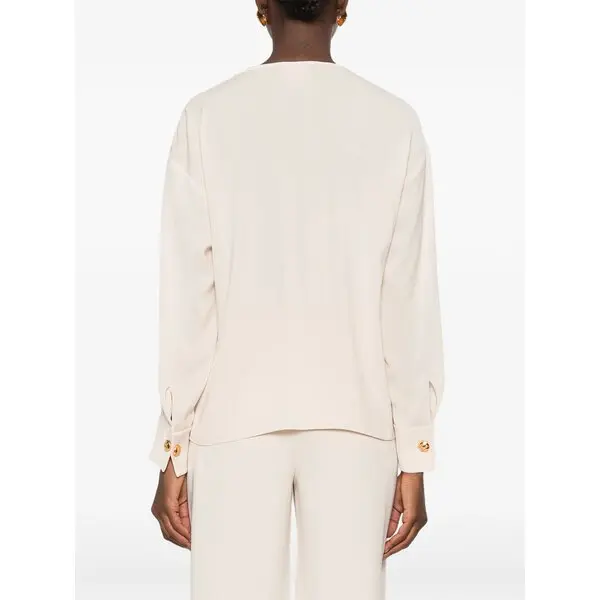 Max Mara Silk Cowl Neck Long Sleeve Blouse With Buttoned Cuffs - Cream