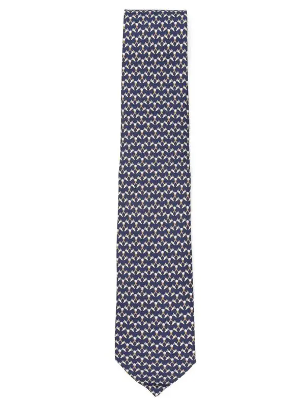 FERRAGAMO Club Print Silk Neck Tie - Blue