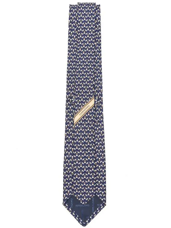 FERRAGAMO Club Print Silk Neck Tie - Blue
