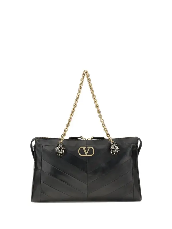 Valentino Garavani Panthea Chevron Medium Shoulder Bag - Black