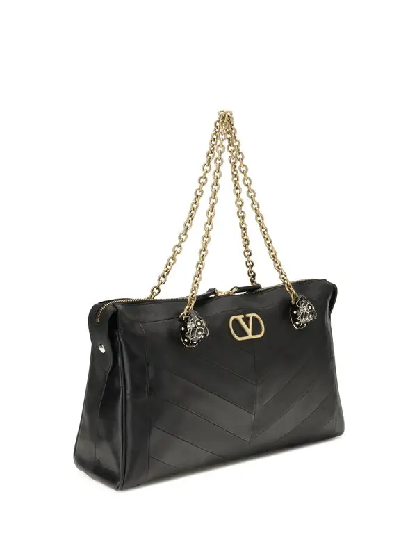Valentino Garavani Panthea Chevron Medium Shoulder Bag - Black