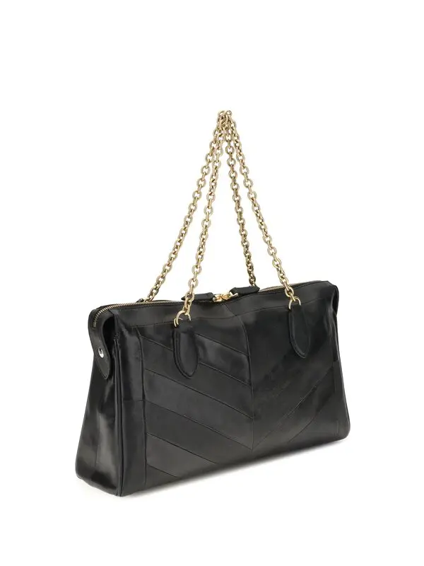 Valentino Garavani Panthea Chevron Medium Shoulder Bag - Black