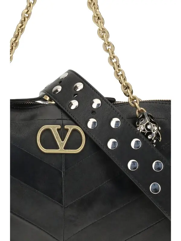 Valentino Garavani Panthea Chevron Medium Shoulder Bag - Black