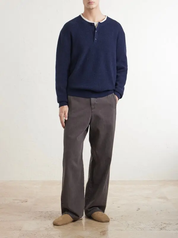 THE ELDER STATESMAN Waffle-knit Cashmere Henley Sweater
