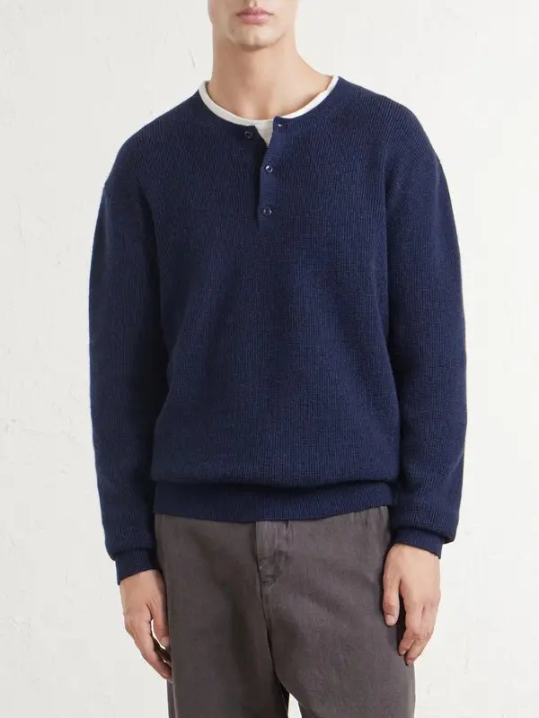 THE ELDER STATESMAN Waffle-knit Cashmere Henley Sweater