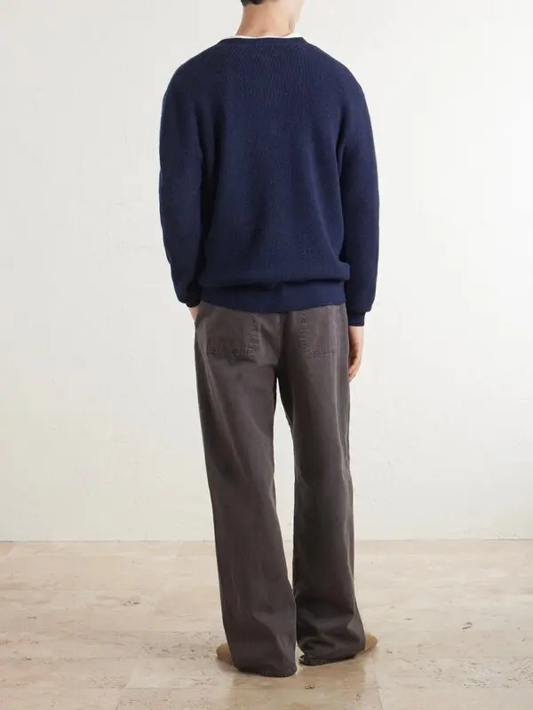 THE ELDER STATESMAN Waffle-knit Cashmere Henley Sweater