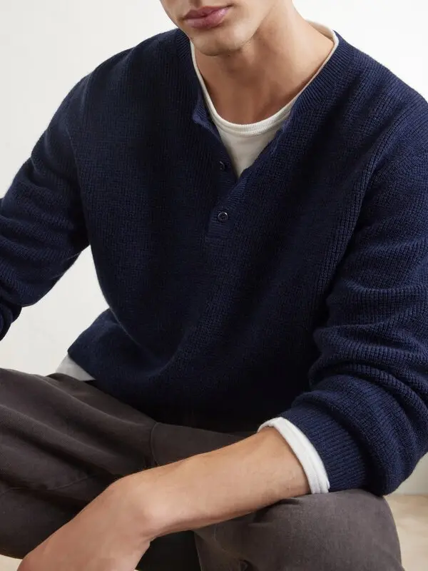 THE ELDER STATESMAN Waffle-knit Cashmere Henley Sweater