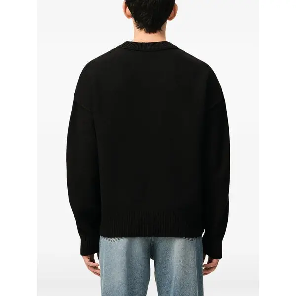 AMI Paris Felted Merino Wool Crew Neck Sweater With De Coeur Intarsia