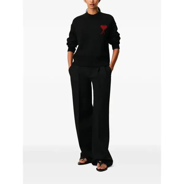 AMI Paris Felted Merino Wool Crew Neck Sweater With De Coeur Intarsia