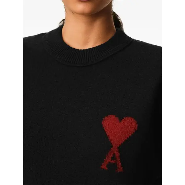 AMI Paris Felted Merino Wool Crew Neck Sweater With De Coeur Intarsia