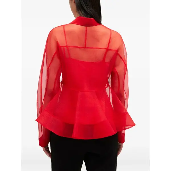 GANNI Sheer Peplum Shirt - Red