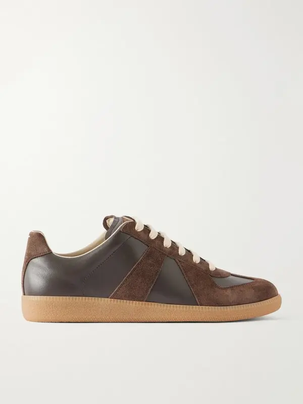 MAISON MARGIELA Replica Leather And Suede Sneakers - Brown
