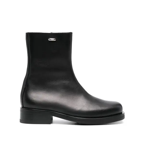 Our Legacy Calf Leather Square Toe Zip Up Boots - Black