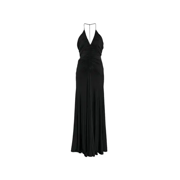 SELF-PORTRAIT V-neck Ruched Detail Open Back Floor-length Dress - Black