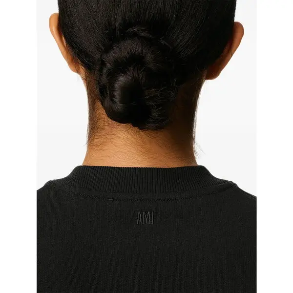 AMI Paris Organic Cotton Fleece Sweatshirt With Chest Embroidery - Black