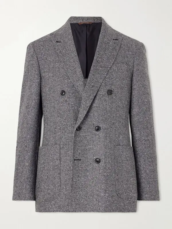 Canali Kei Herringbone Wool And Cashmere-blend Suit Jacket