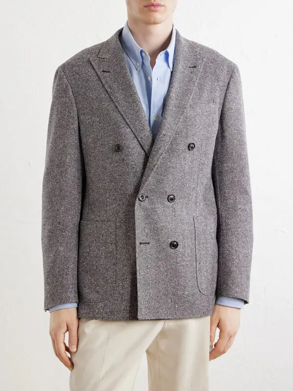 Canali Kei Herringbone Wool And Cashmere-blend Suit Jacket