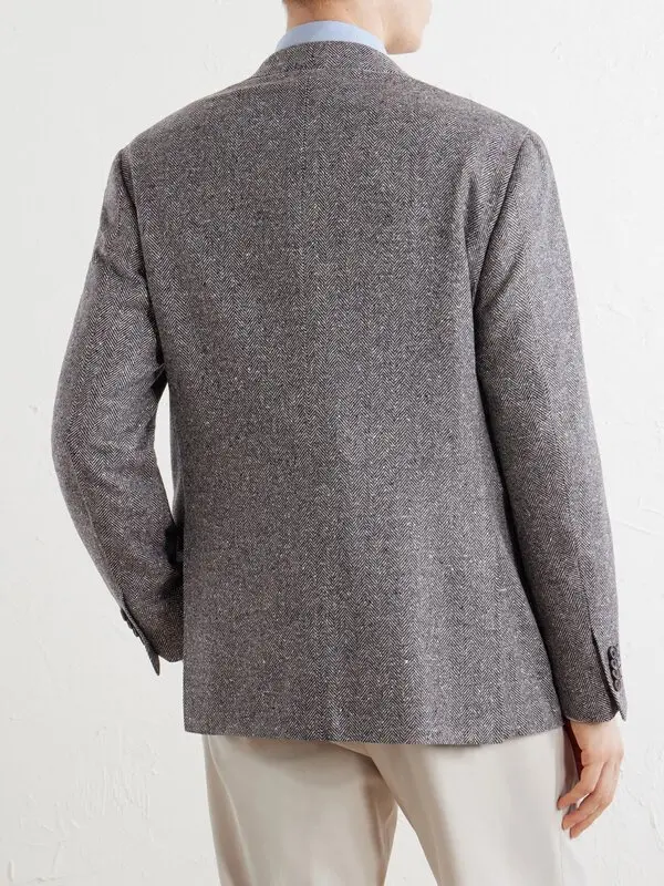 Canali Kei Herringbone Wool And Cashmere-blend Suit Jacket
